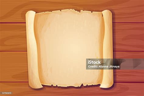 나무 책상 양피지 스크롤 노트가 있는 테이블은 만화 스타일의 상위 뷰입니다 골동품 문서 빈 페이지 벡터 그림 갈색에 대한 스톡 벡터 아트 및 기타 이미지 Istock
