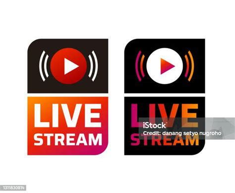 재생 버튼이 있는 라이브 스트림 기호 디자인 아이콘입니다 엠블럼 방송 스티커 온라인 Tv 스포츠 뉴스 및 라디오 스트리밍 개념 기호에 대한 스톡 벡터 아트 및 기타 이미지