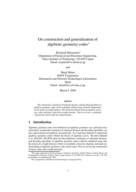 Pdf On Construction And Generalization Of Algebraic Geometry Codes
