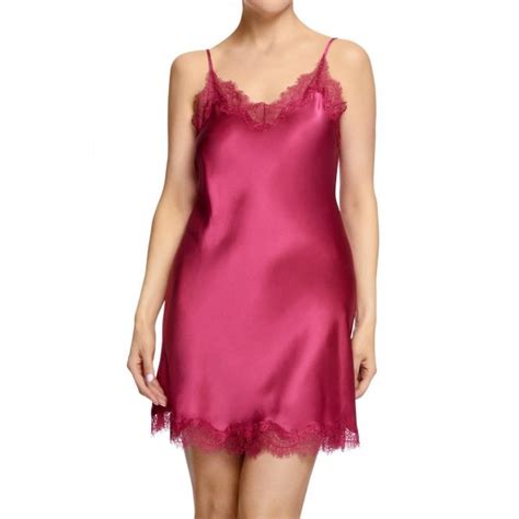 Silk Chemise With Lace Detail In Raspberry For Her From The Luxe