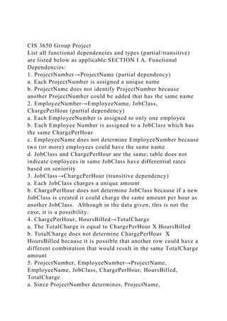 CIS 3650 Group ProjectList All Functional Dependencies And Types Docx