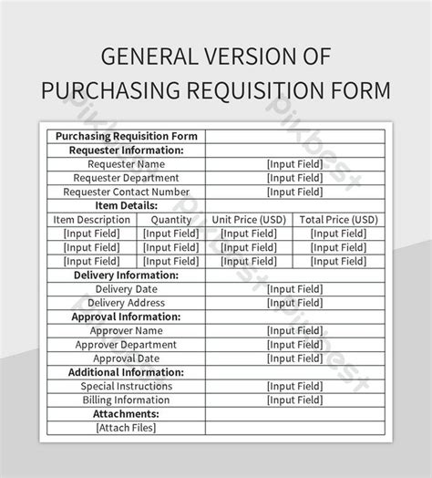 Procurement Request Form Standard Version Excel Template Free Download Pikbest