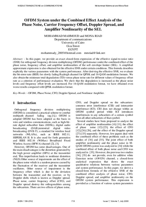 Pdf Ofdm System Under The Combined Effect Analysis Of The Phase Noise