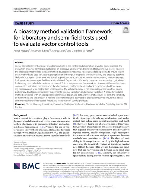 Pdf A Bioassay Method Validation Framework For Laboratory And Semi Field Tests Used To