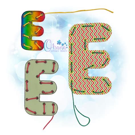 letter e lacing board embroidery design ohana applique designs