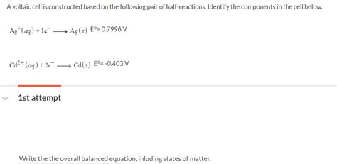 Solved A Voltaic Cell Is Constructed Based On The Following