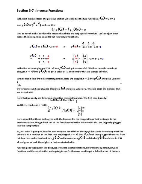 Inverse Functions Section 3 7 Inverse Functions In The Last Example