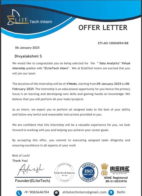 Divya Lakshmi S On Linkedin Internship Dataanalytics Elitetech Aianddatascience