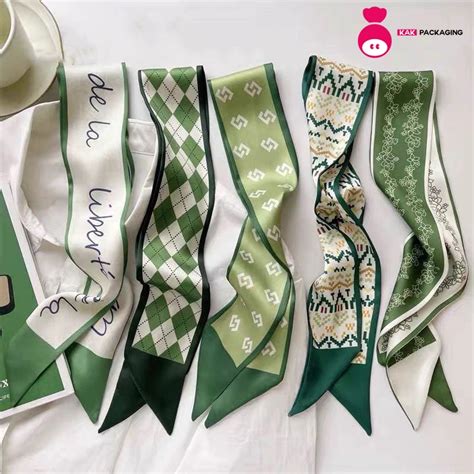 READY STOCK Green Decoration Scarf Gift Box Tie Ribbon Pattern Hiasan Selendang Hair Shopee