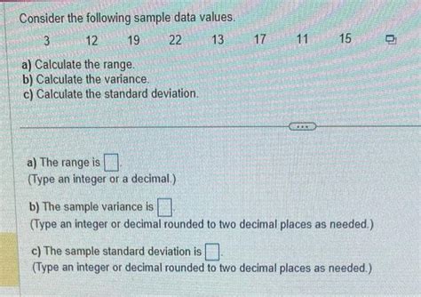Solved Consider The Following Sample Data Values A