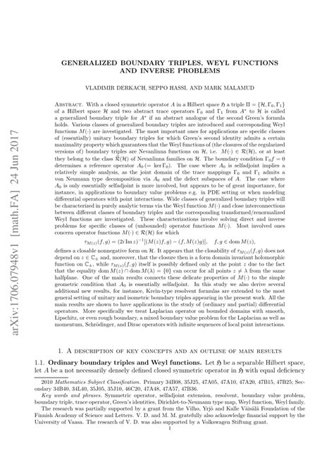 Pdf Generalized Boundary Triples Weyl Functions And Inverse Problems