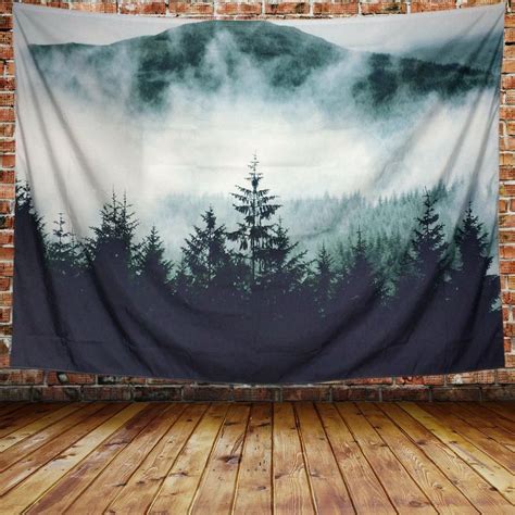 Misty Forest With Mountains Tapestry Bohemian Wall Tapestry Tapestry