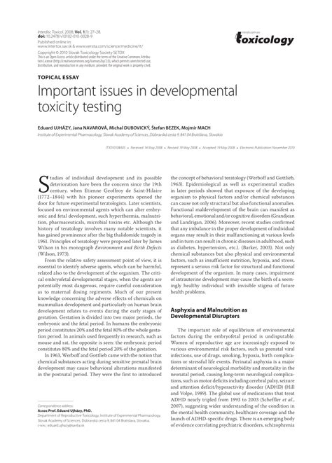Pdf Important Issues In Developmental Toxicity Testing