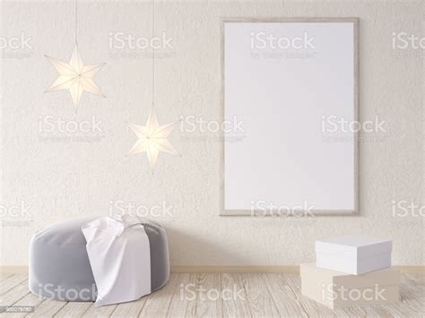 거실 인테리어 벽 회색 패브릭 소파 베개 흰색 배경 3d 렌더링 3d 그림에 크리스마스 스타와를 모의 0명에 대한 스톡 사진 및 기타 이미지 Istock