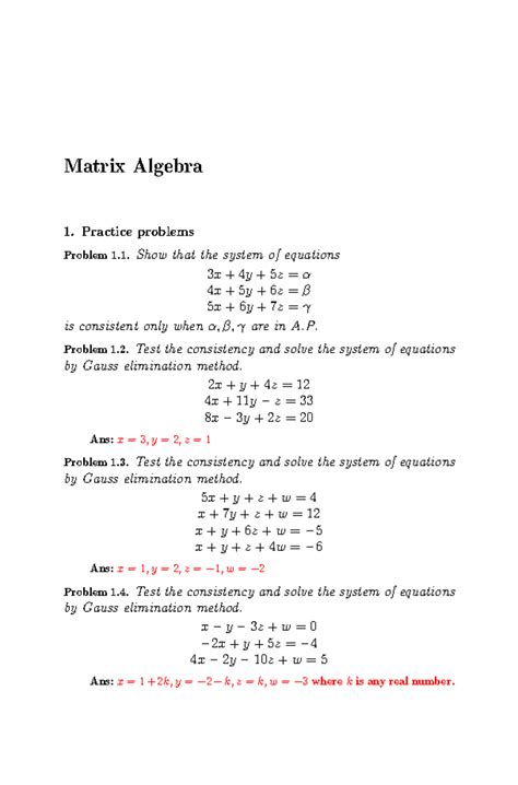 Practice Problems Solution Of System Of Equations 1 Matrix Algebra