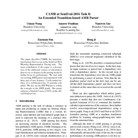 camr at semeval 2016 task 8 an extended transition based amr parser