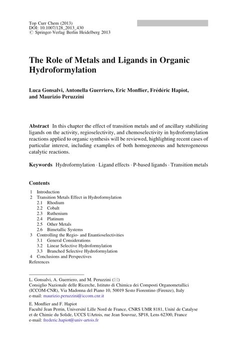 Pdf Cheminform Abstract The Role Of Metals And Ligands In Organic Hydroformylation