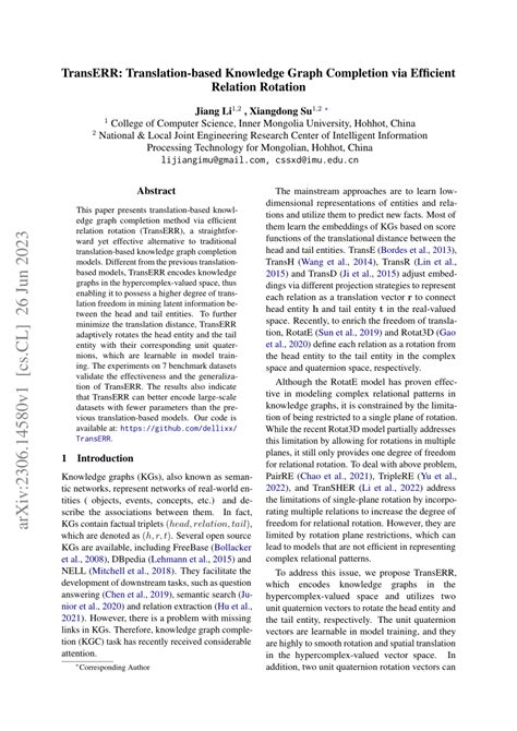 Pdf Transerr Translation Based Knowledge Graph Completion Via