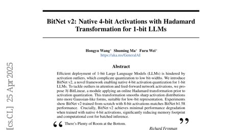 Bitnet V2 Native 4 Bit Activations With Hadamard Transformation For 1 Bit Llms Ai For Dummies