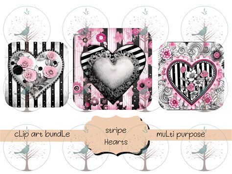 Striped Hearts Clip Art Bundle Valentines Day Png Pink Ephemera