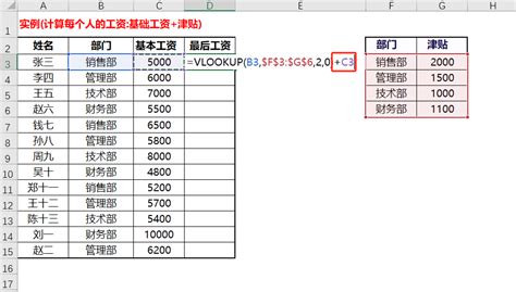 Excel中vlookup函数快速匹配部门津贴，工资计算大显身手 趣帮office教程网