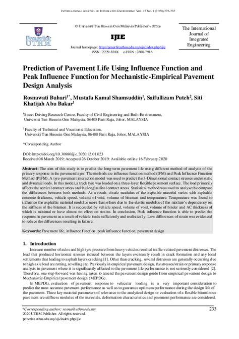 Pdf Prediction Of Pavement Life Using Influence Function And Peak Influence Function For
