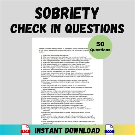 Sobriety Therapy Check In Questions Sobriety Counseling Tools Therapist Mental Health Printable
