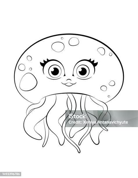 귀여운 만화 해파리 색칠하기 책을 위한 라인 아트 아이들의 색칠하기 책을 위한 만화 스타일의 귀여운 해파리의 벡터 삽화 교육에 대한 스톡 벡터 아트 및 기타 이미지 Istock