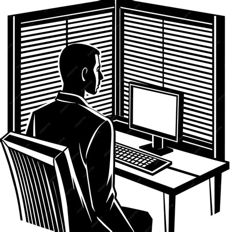 Premium Vector A Man Sits At A Desk In Front Of A Computer