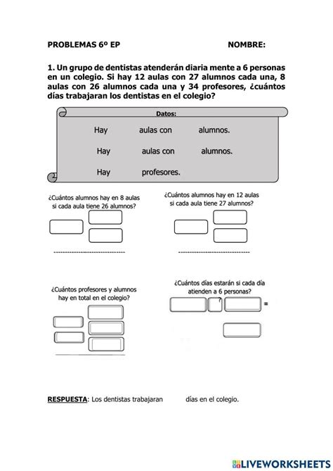 Problemas Matemáticos 6ºep Exercise Live Worksheets