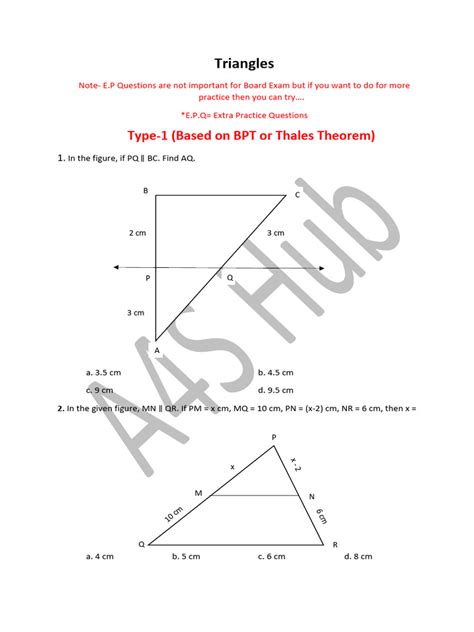 Triangles Eqn Revision Tracker Std Standard Pdf