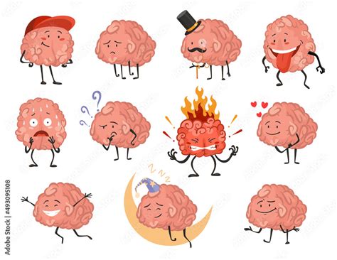 Brain Character Emotion Intelligence Emoji Slipping Loving Or Smiling
