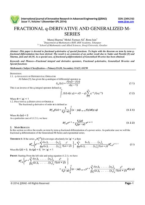 Pdf Fractional Q Derivative And Generalized M Series