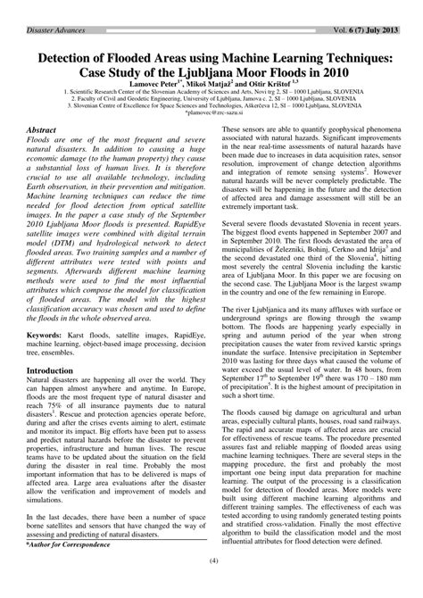 Pdf Detection Of Flooded Areas Using Machine Learning Techniques