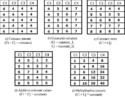 The Five Types Of Patterns Detected In Biclustering Download Scientific Diagram