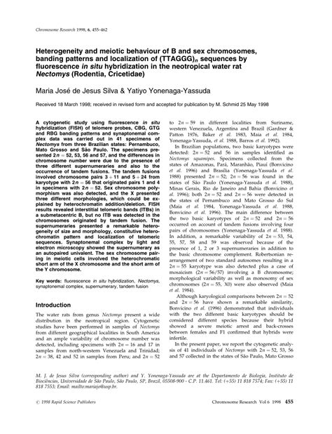 Pdf Heterogeneity And Meiotic Behaviour Of B And Sex Chromosomes Banding Patterns And