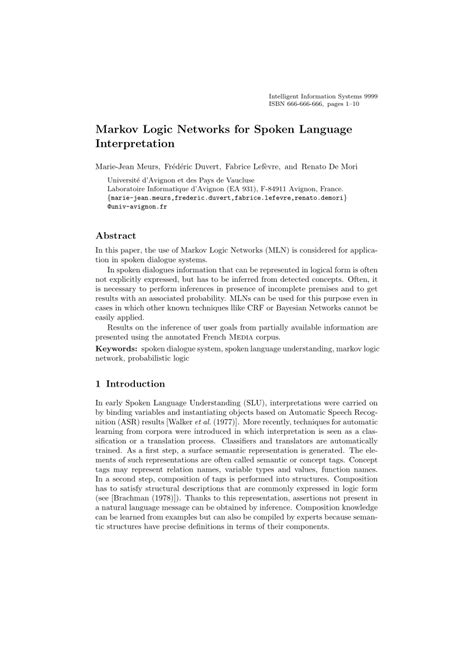 Pdf Markov Logic Networks For Spoken Language Interpretation