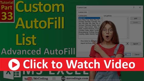 Excel Custom List Advanced Autofill Mr Coding