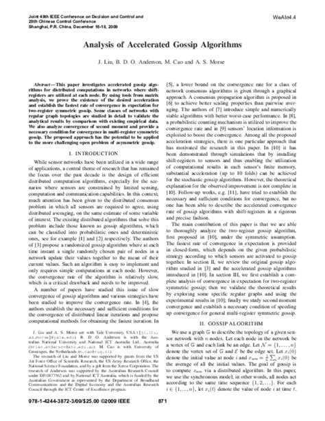 Pdf Accelerated Gossip Algorithms In Networks