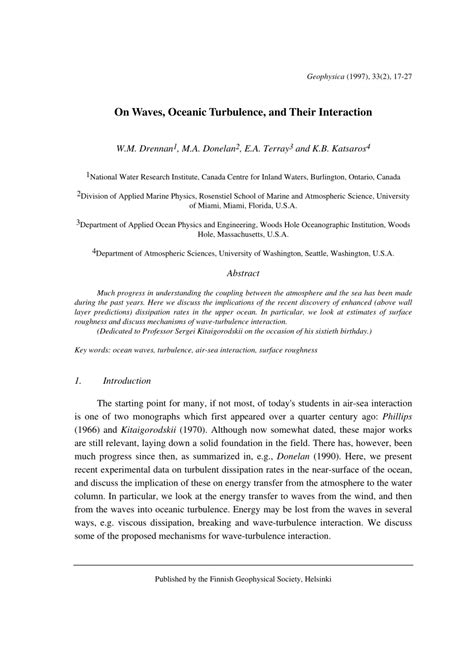 Pdf On Waves Oceanic Turbulence And Their Interaction