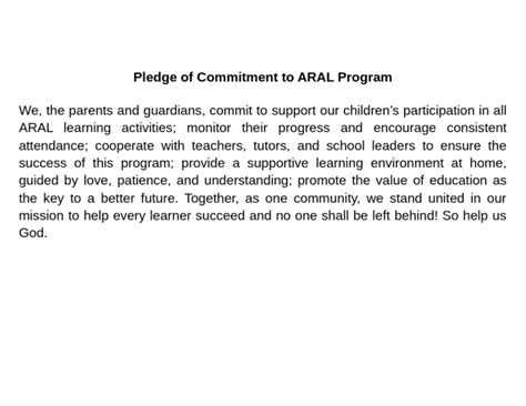 Pledge Of Commitment To Aral Program Pdf