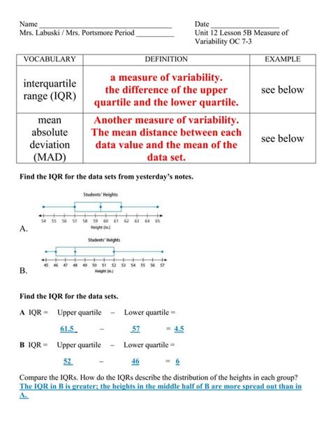 Unit Lesson B Measures Of Variability PDF