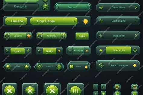 premium photo set of green game buttons for mobile games with