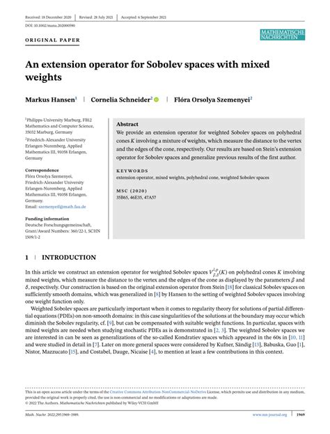 [pdf] An Extension Operator For Sobolev Spaces With Mixed Weights
