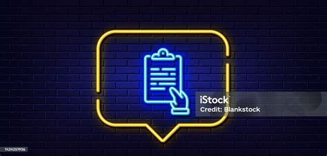 Clipboard Document Line Icon Agreement File Sign Neon Light Speech Bubble Vector Stock