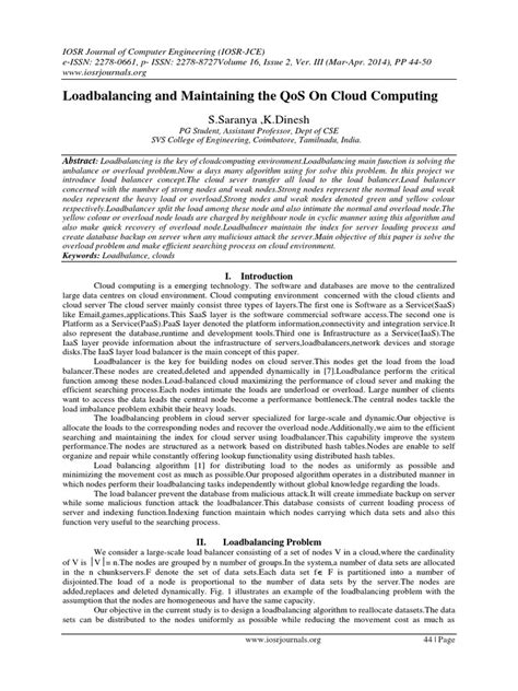 Loadbalancing And Maintaining The Qos On Cloud Computing Pdf Platform As A Service Cloud