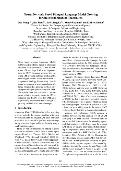 Pdf Neural Network Based Bilingual Language Model Growing For Statistical Machine Translation