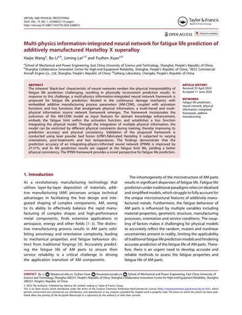 Pdf Multi Physics Information Integrated Neural Network For Fatigue Life Prediction Of