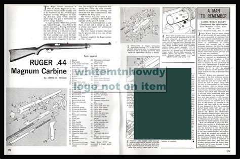 Ruger 44 Magnum Carbine Exploded View Parts List Disassembly Assembly Article 4705526491
