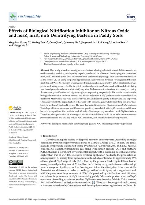 Pdf Effects Of Biological Nitrification Inhibitor On Nitrous Oxide And Nosz Nirk Nirs